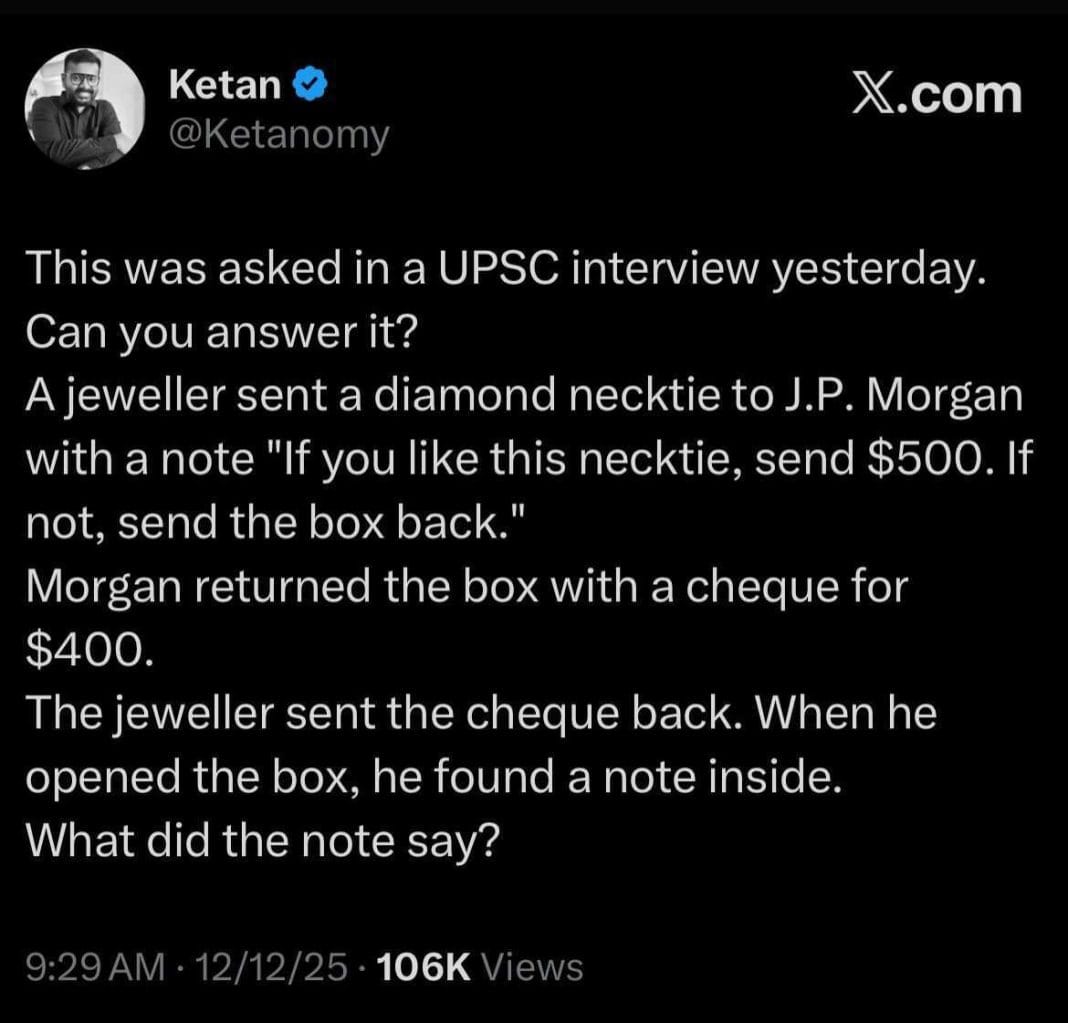 Riddle in UPSC interview: JP Morgan, a diamond necktie, a jeweller